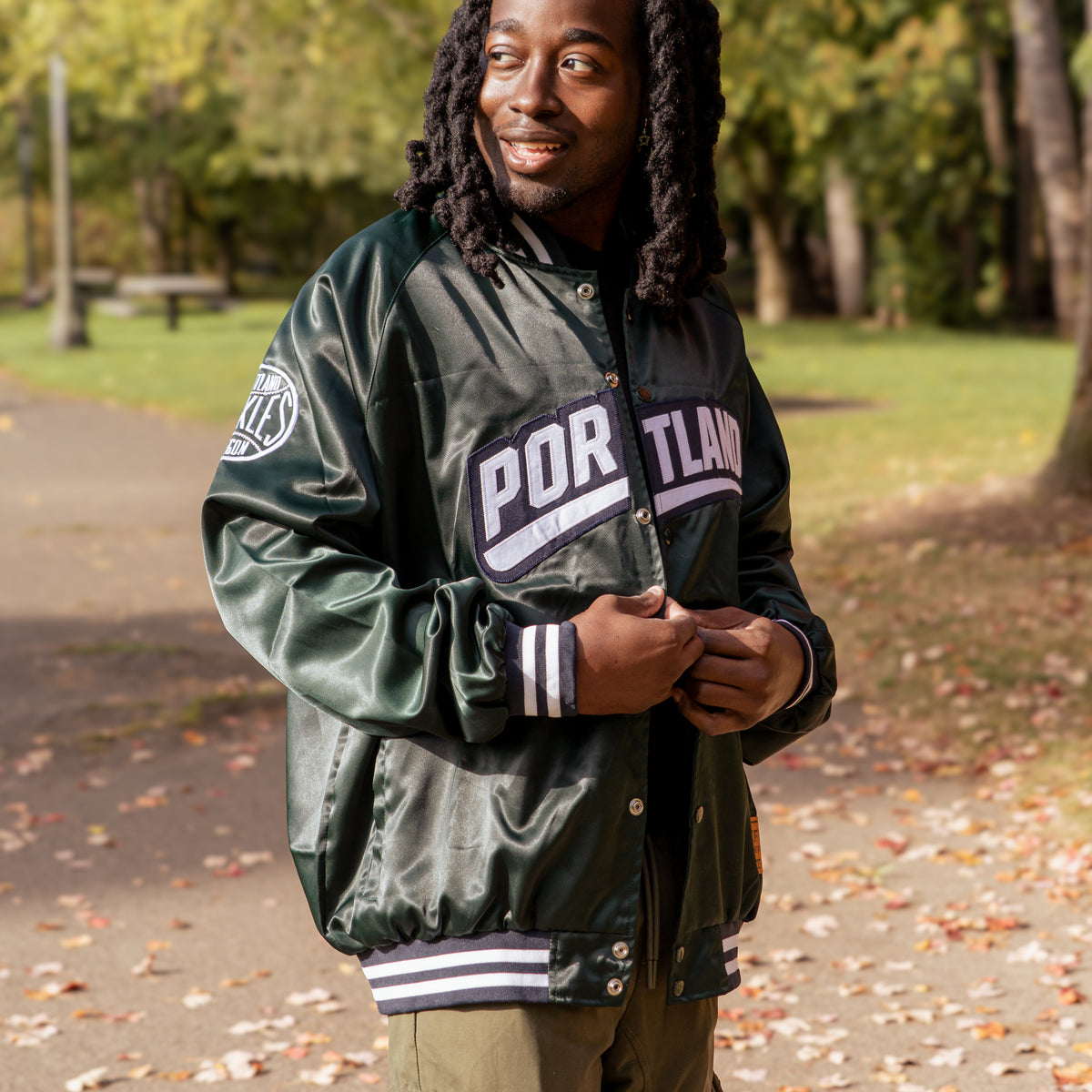 Official League x Portland Pickles Forest Green Satin Bomber Jacket ...
