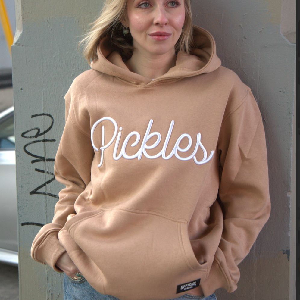 Official League x Portland Pickles Embroidered Cursive Tan Hoodie ...