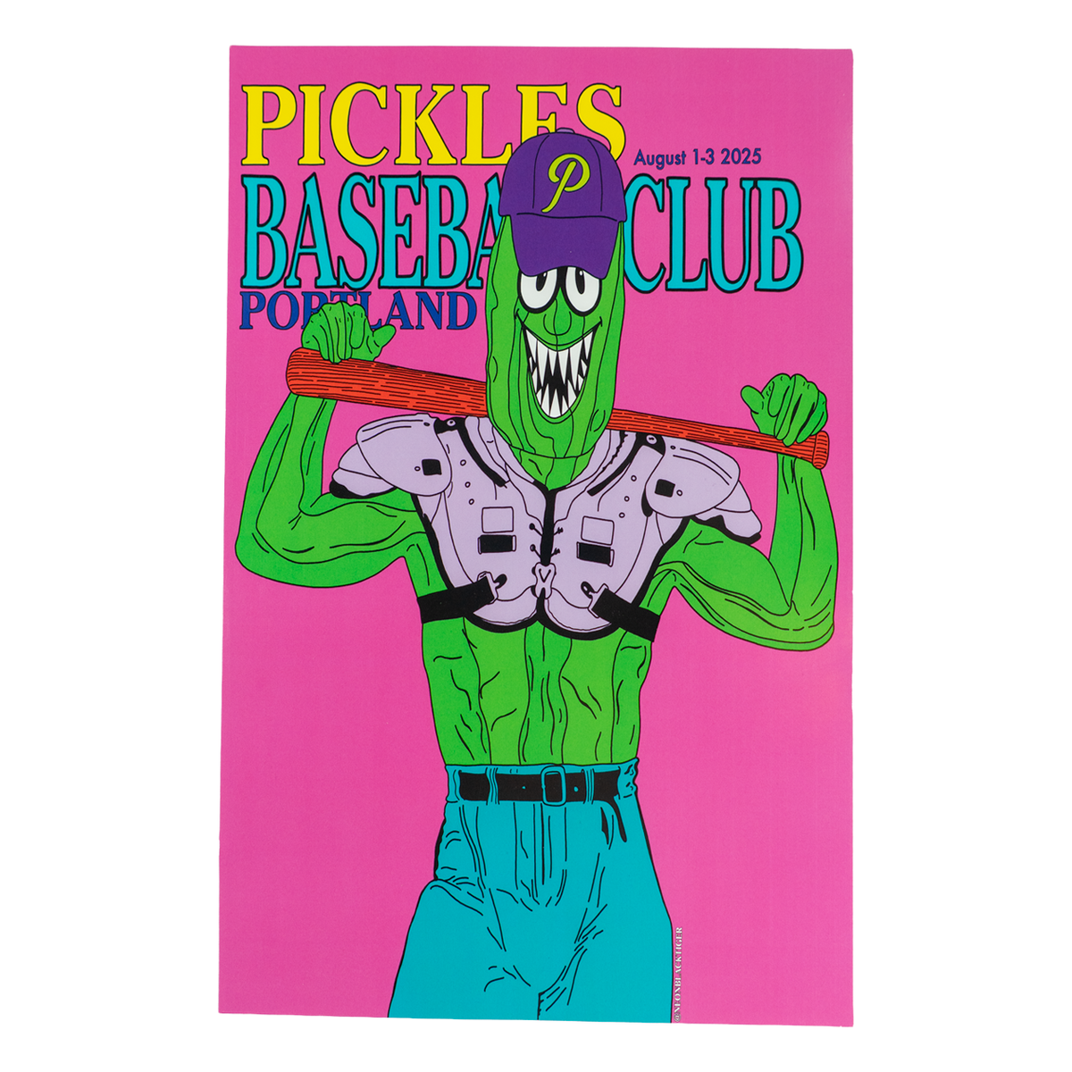 2025 Portland Pickles Artist Series Poster August 1-3 Neon Black Tiger ...